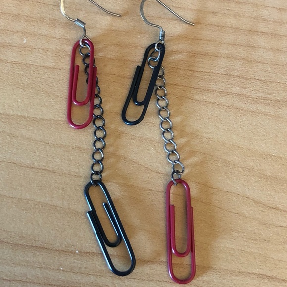 Handmade | Jewelry | Black Red Paperclip Long Chain Dangle Earrings ...